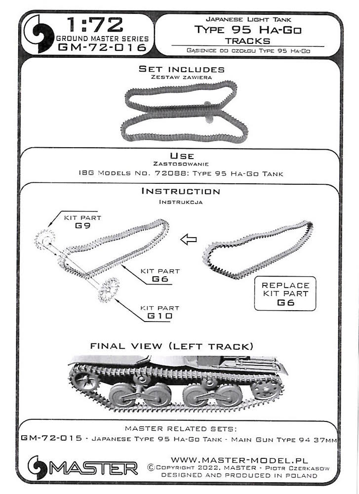 Master Model, Japanese Light Tank Type 95 Ha-Go Tracks, Kit No. GM-72-016